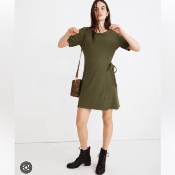 Madewell | Dresses | Madewell Crosshatch Puff Sleeve Faux Wrap Dress ...